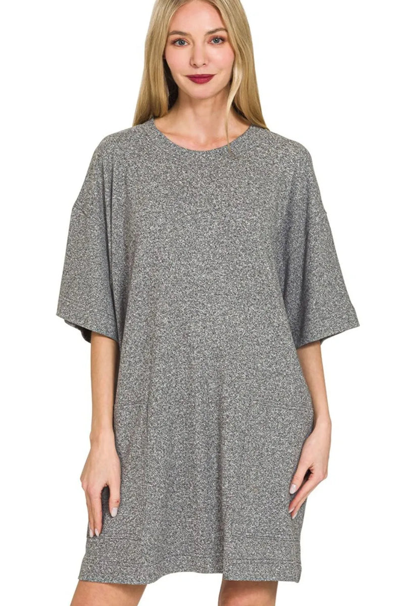 Zenana Soft Melange Hacci T-shirts Dress – Charming Charlie