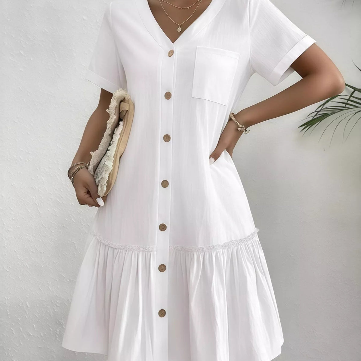 Full Size Button-Front Short Sleeve Tiered Dress Plus Size – Charming ...