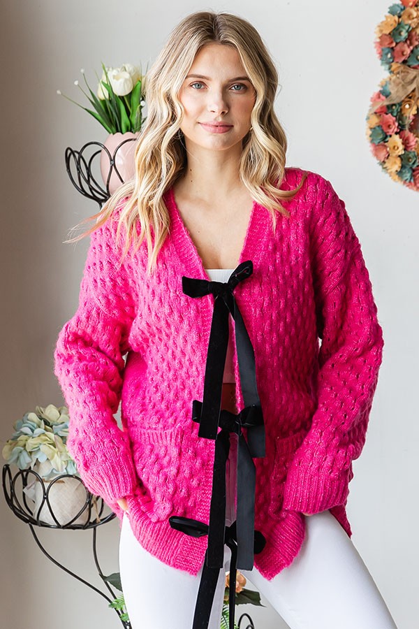 First Love Tie Closure Open Knit Cardigan – Charming Charlie