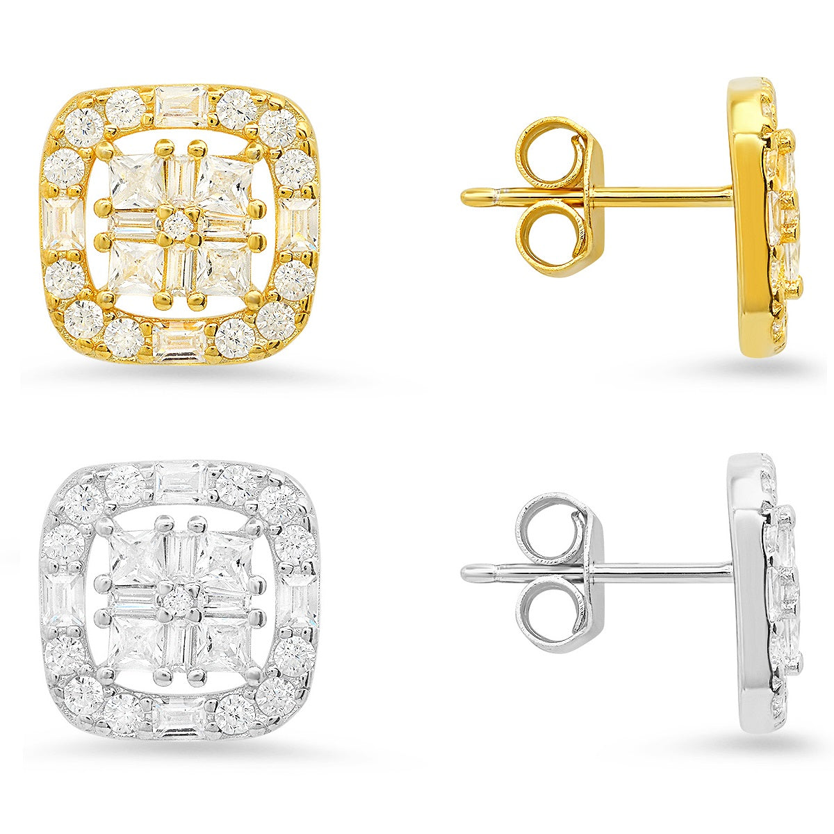 Sterling Silver Multi-Cut Halo CZ Stud Earrings – Charming Charlie