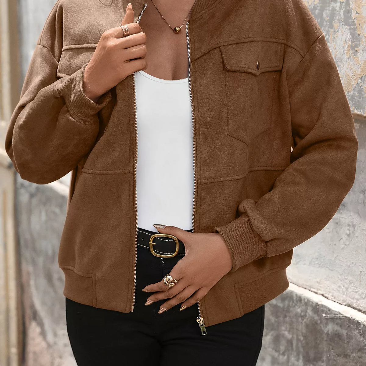 Zip Up Dropped Shoulder Jacket – Charming Charlie