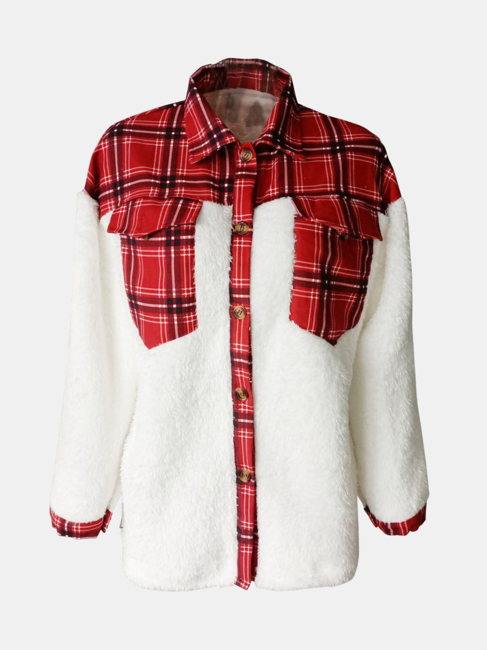 Fuzzy Button Up Long Sleeve Jacket – Charming Charlie