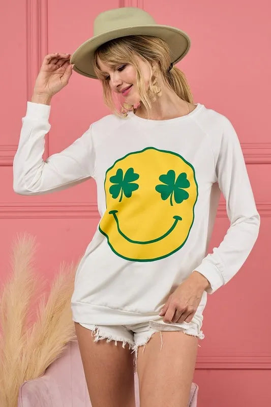 BiBi Smile Face Graphic Round Neck Long Sleeve Top – Charming Charlie