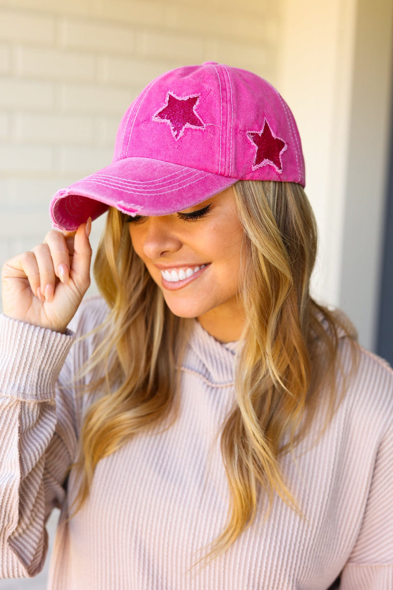 Fuchsia Glitter Star Distressed Baseball Cap – Charming Charlie