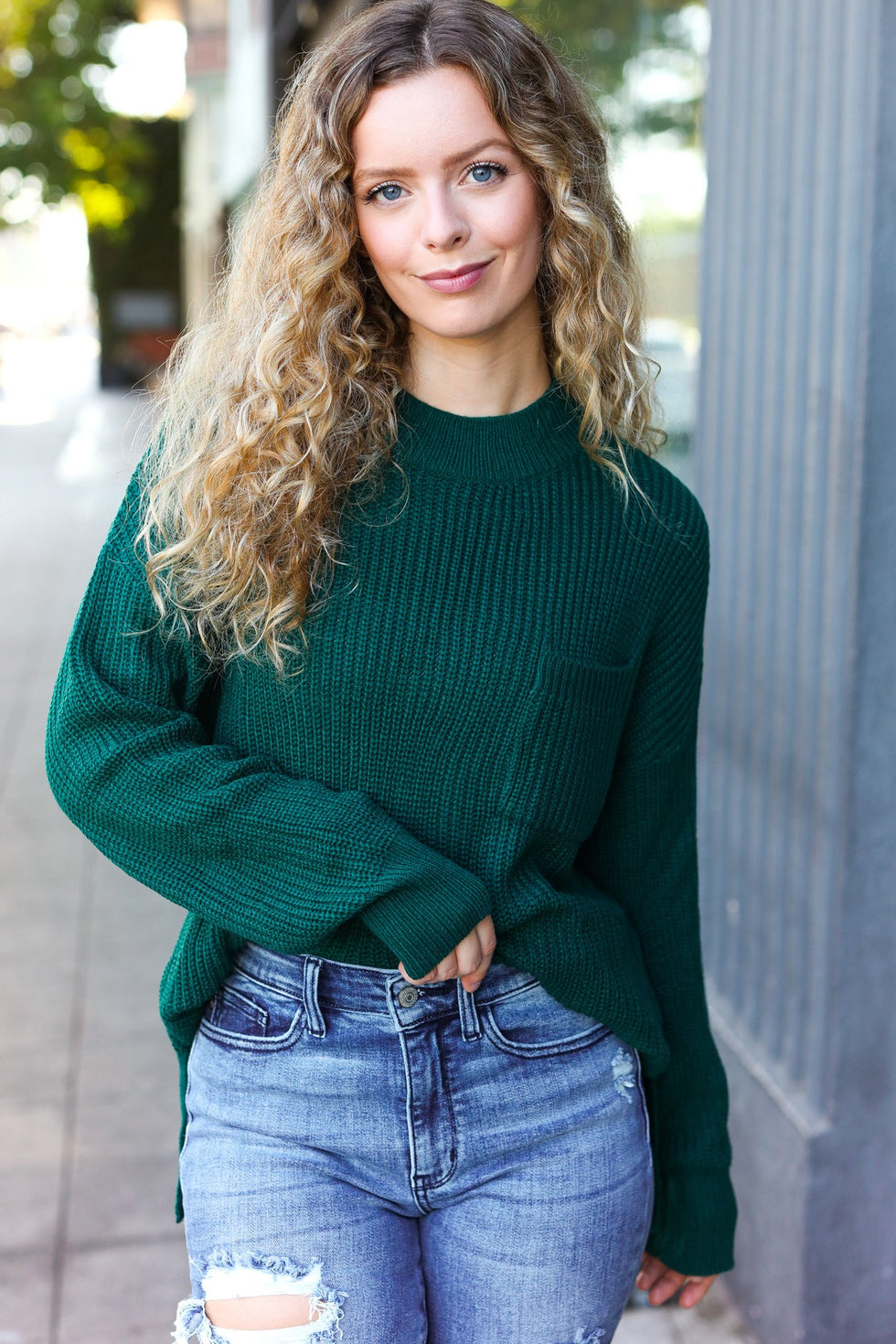 Classy Chic Hunter Green Mock Neck Chest Pocket Knit Sweater – Charming ...