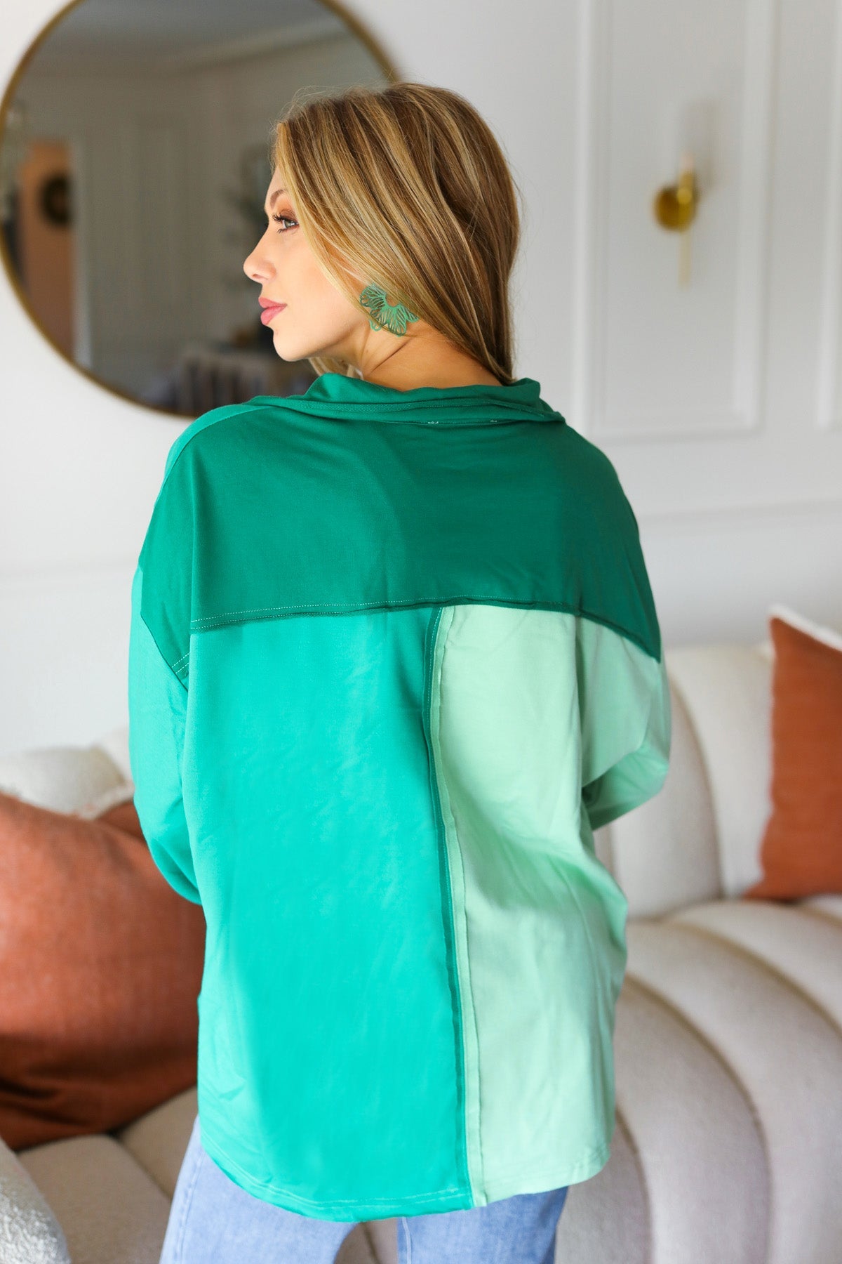 On The Way Up Mint Color Block Button Down Pullover – Charming Charlie