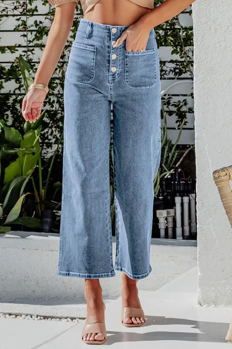 Button Fly Cropped Wide Leg Jeans – Charming Charlie