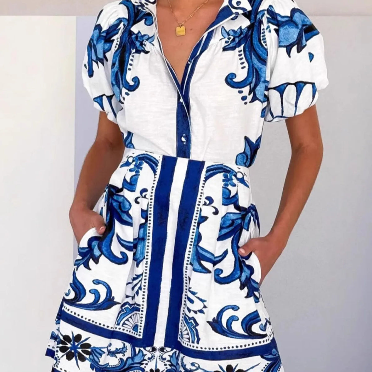 Printed Puff Sleeve Top and Skirt Set – Charming Charlie