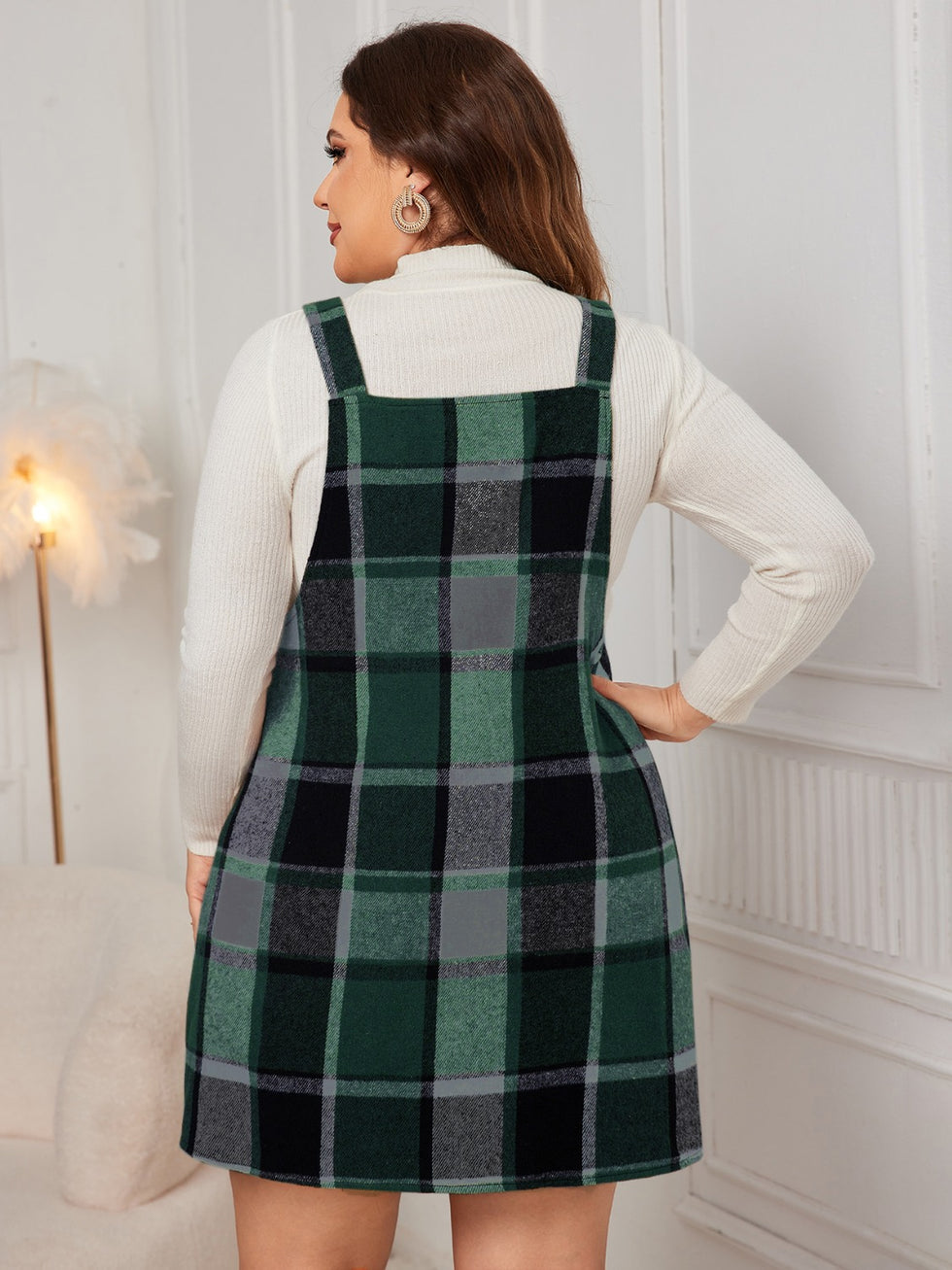 Plaid Overall Dress Plus Size