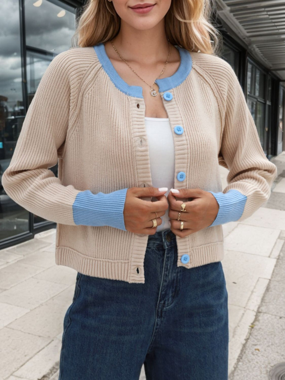 Contrast Button Up Long Sleeve Cardigan – Charming Charlie