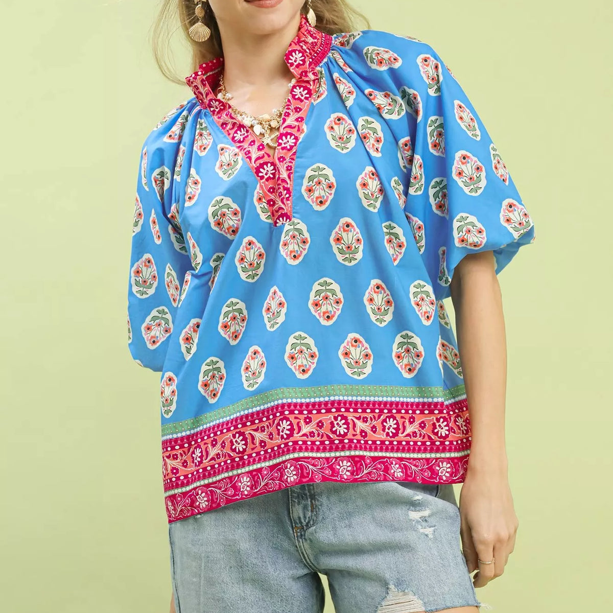 Umgee Boho Border Print Peasant Top – Charming Charlie