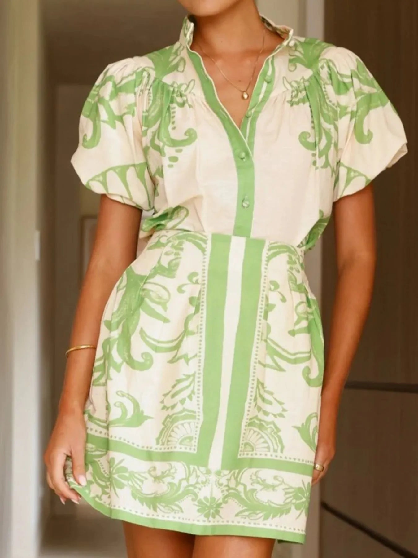 Printed Puff Sleeve Top and Skirt Set – Charming Charlie