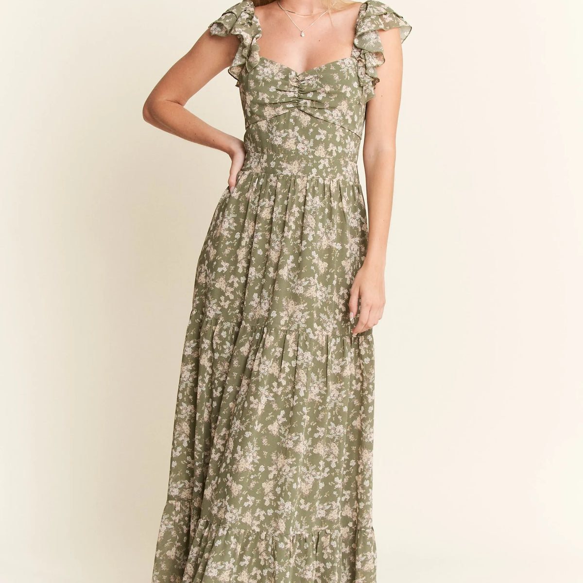 Jade By Jane Ruffle Sleeve Tiered Maxi Dress – Charming Charlie