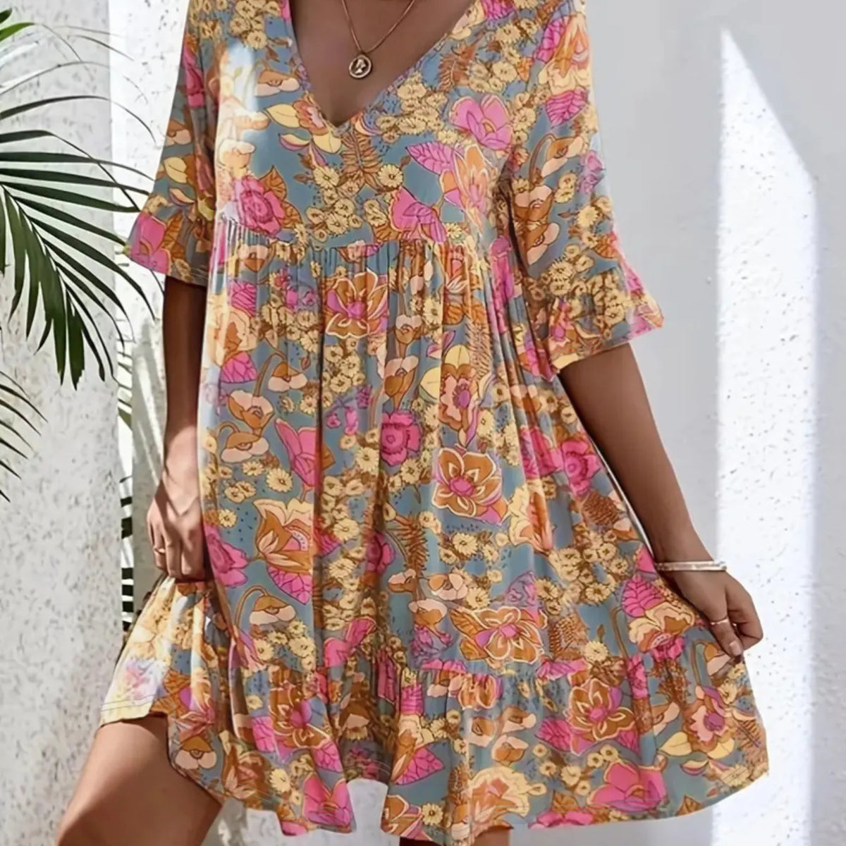 Printed V-Neck Tiered Dress – Charming Charlie