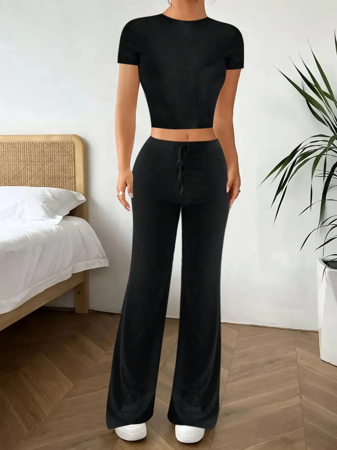 Crop Top and Wide Leg Pants Matching Set – Charming Charlie