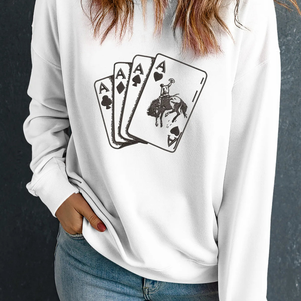 Ace Card Cowboy Graphic Long Sleeve Sweatshirt – Charming Charlie
