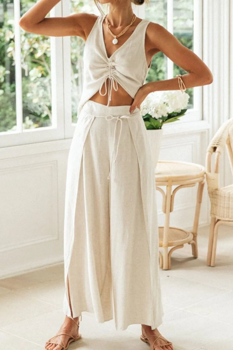 Drawstring V-Neck Tank and Pants Set – Charming Charlie