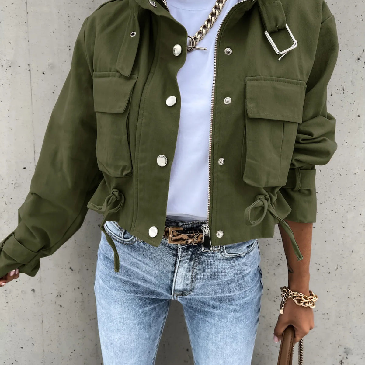 Snap Down Long Sleeve Jacket – Charming Charlie