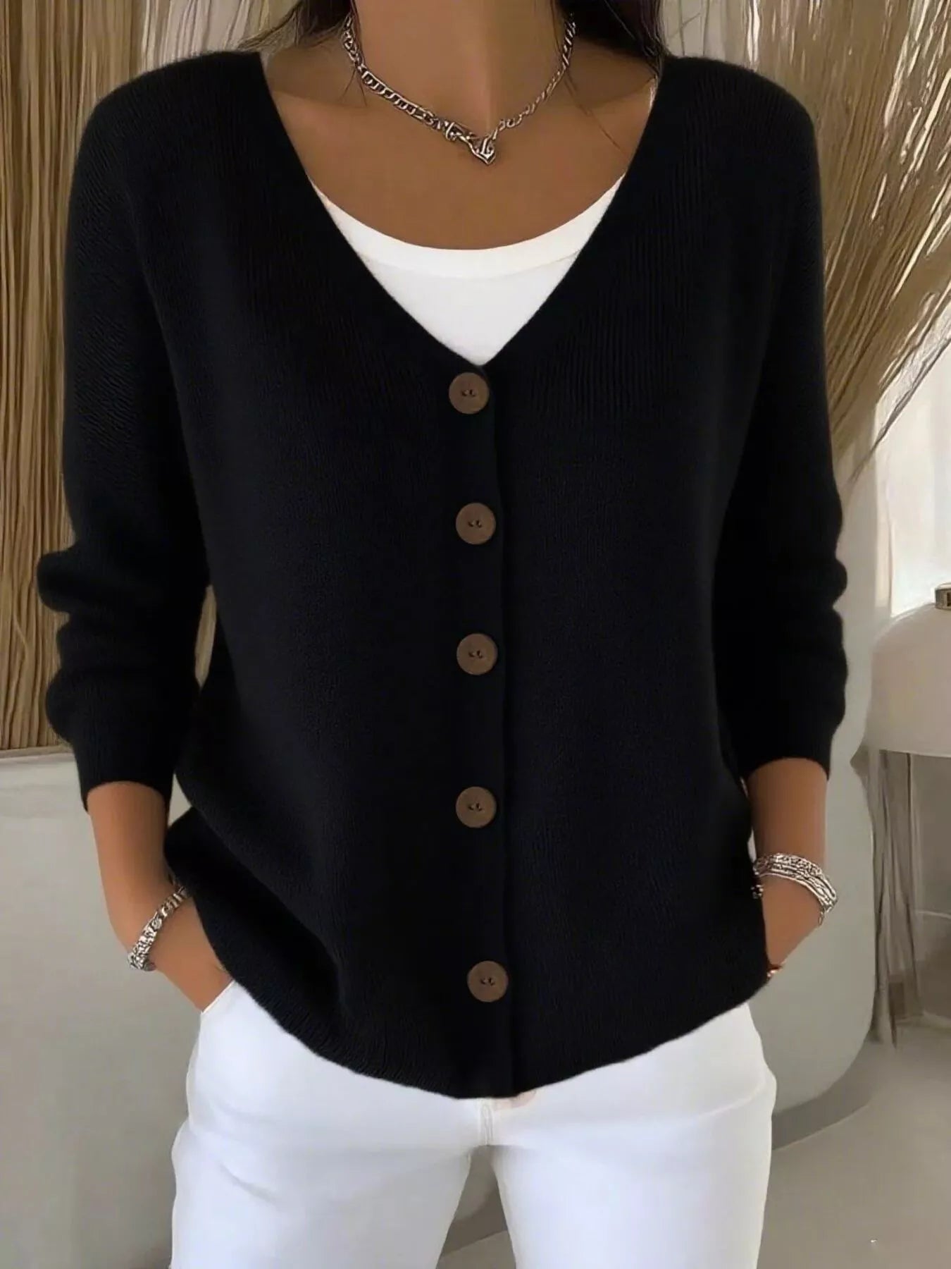Full Size Button-Front V-Neck Cardigan Plus Size – Charming Charlie