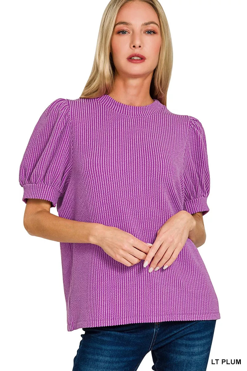 Zenana Raised Rib Puff Sleeve Top – Charming Charlie