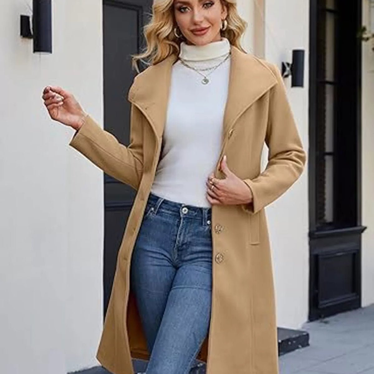 Single-Breasted Collared Neck Overcoat – Charming Charlie