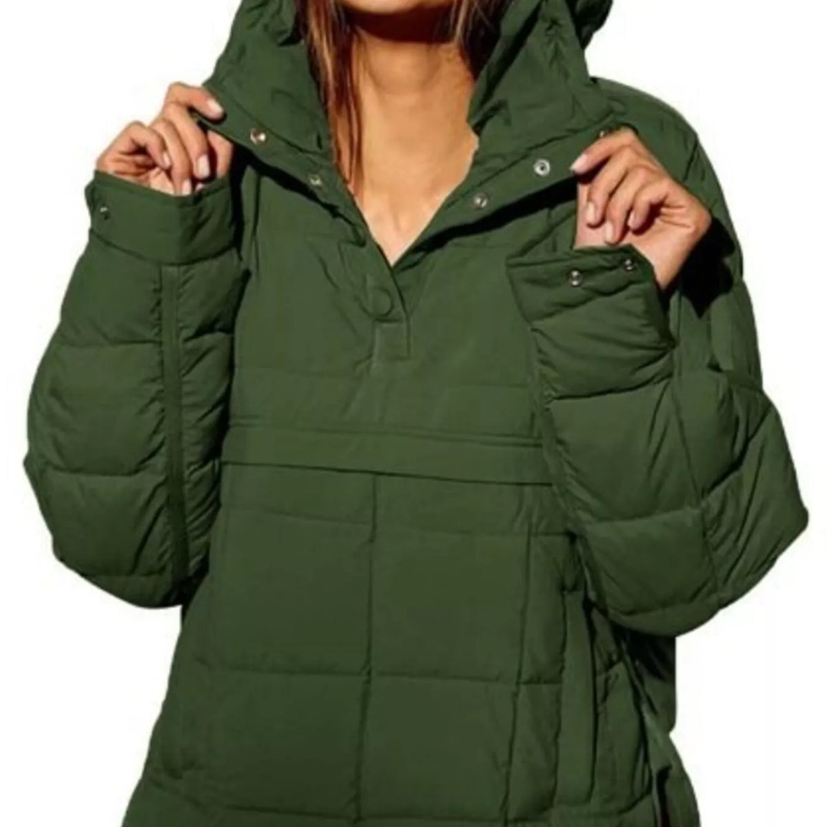 Full Size Quarter Snap Hooded Puffer Top Plus Size – Charming Charlie