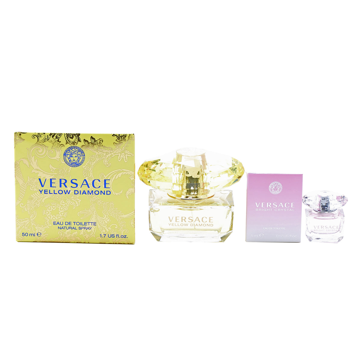 DUO VERSACE YELLOW DIAMONDS 1.7 OZ EDT SPRAY + BRIGHT CRYSTAL .17 OZ M ...