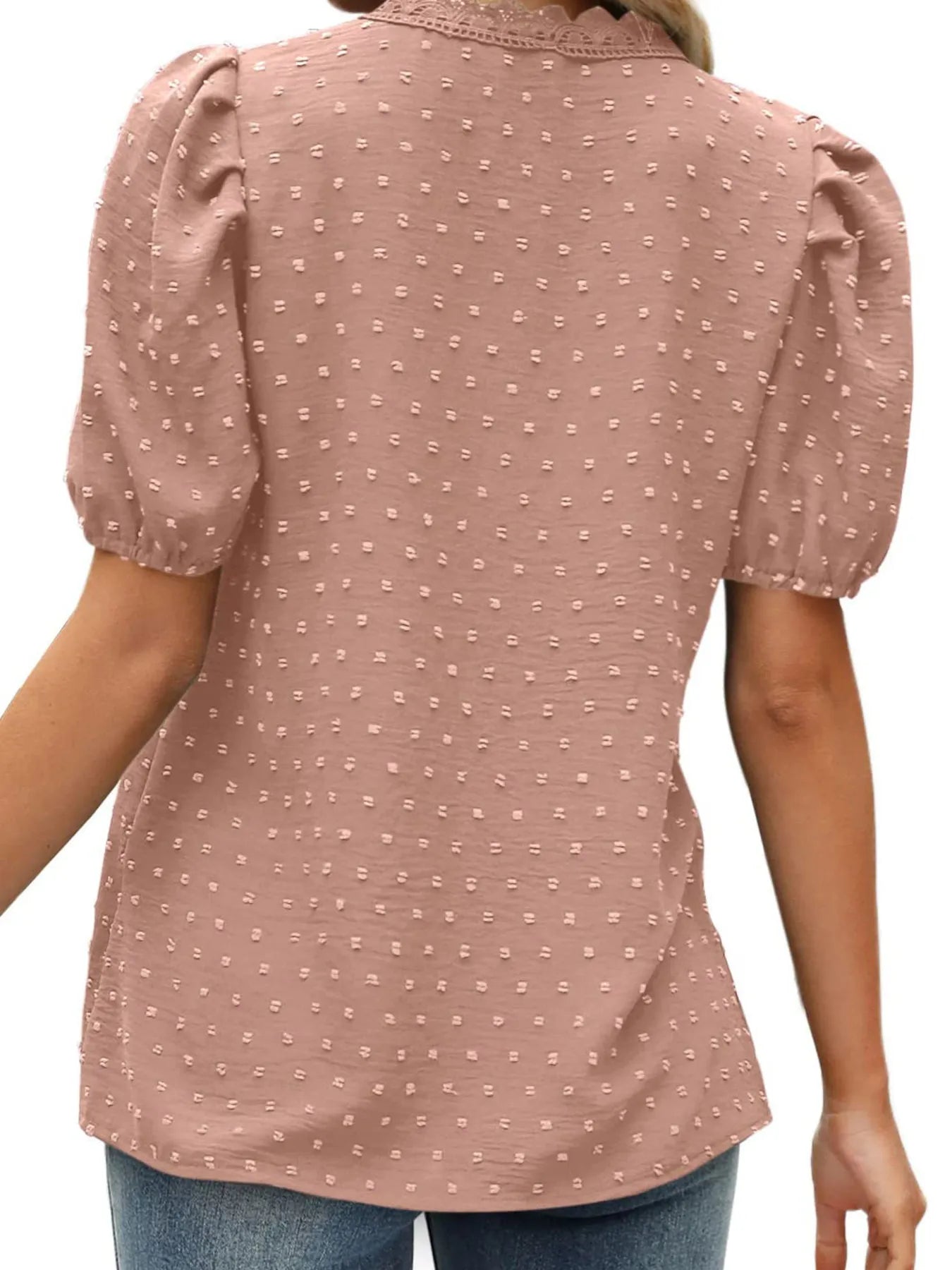 Puff Sleeve Swiss Dot Lace Trim Blouse – Charming Charlie