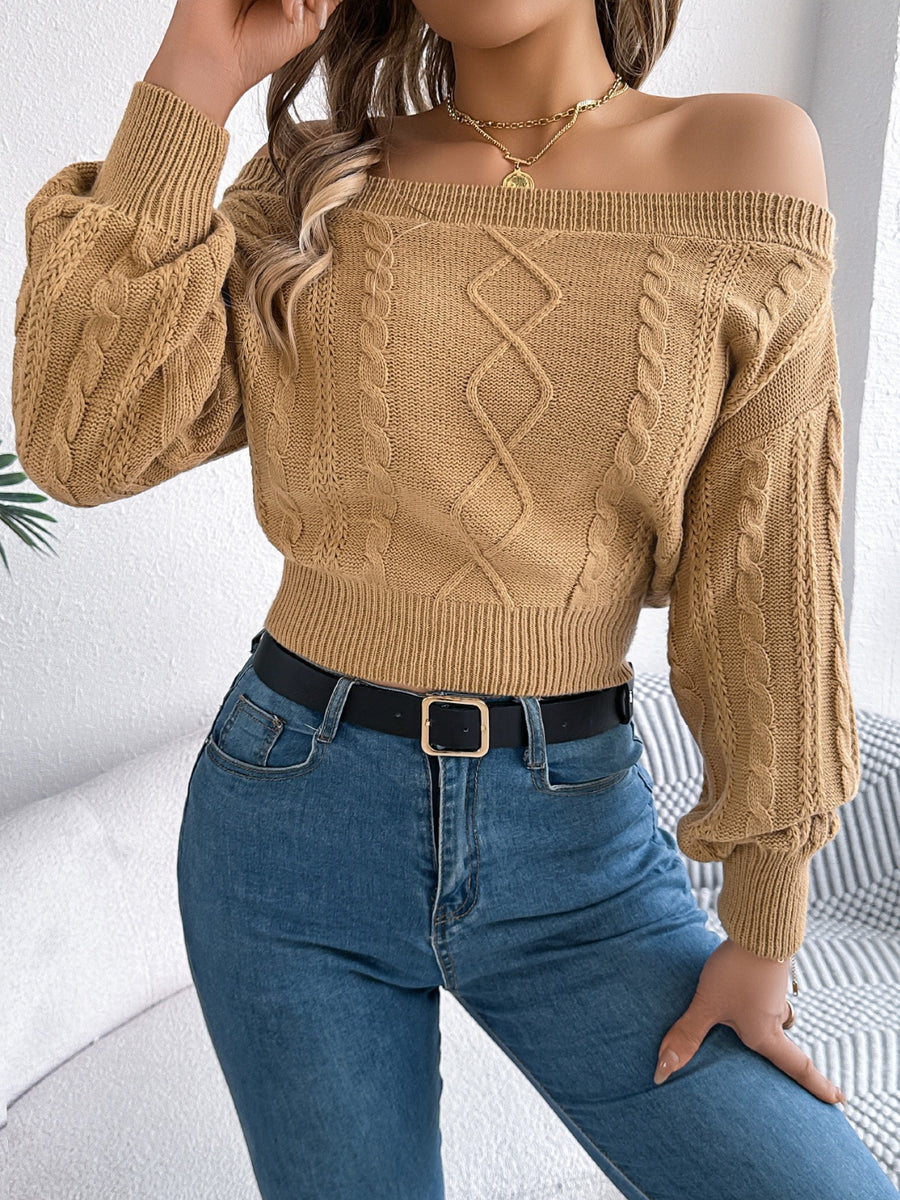 Cable Knit Off-Shoulder Long Sleeve Sweater – Charming Charlie