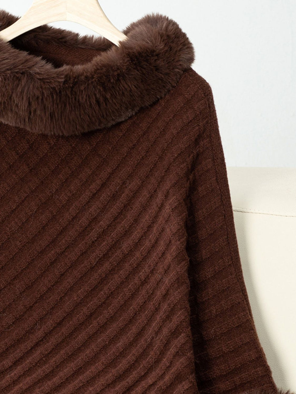 Fuzzy Trim Texture Three-Quarter Sleeve Poncho – Charming Charlie