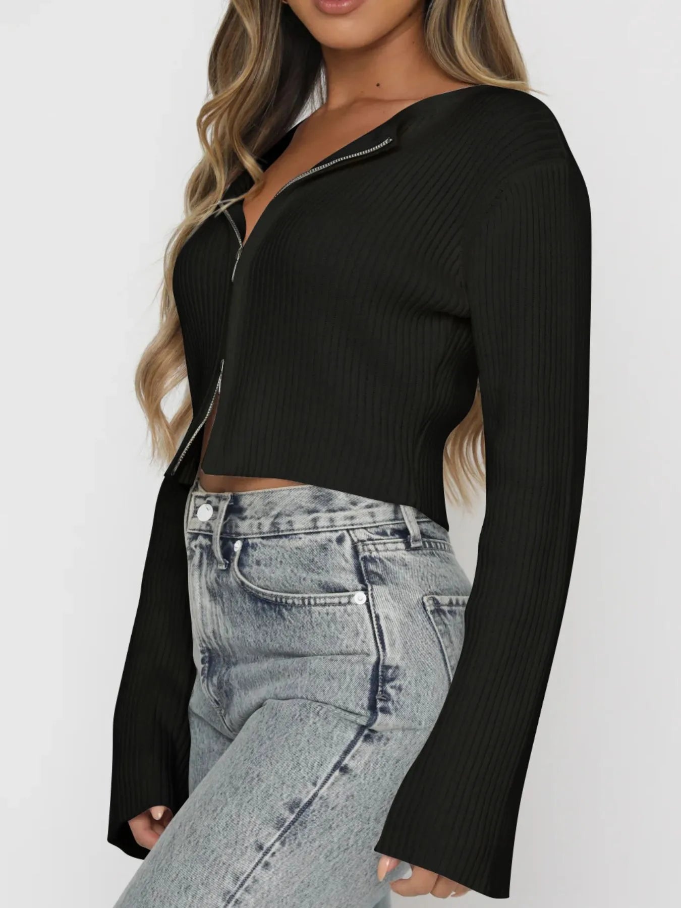 Ribbed Zip-Up Cropped Cardigan – Charming Charlie