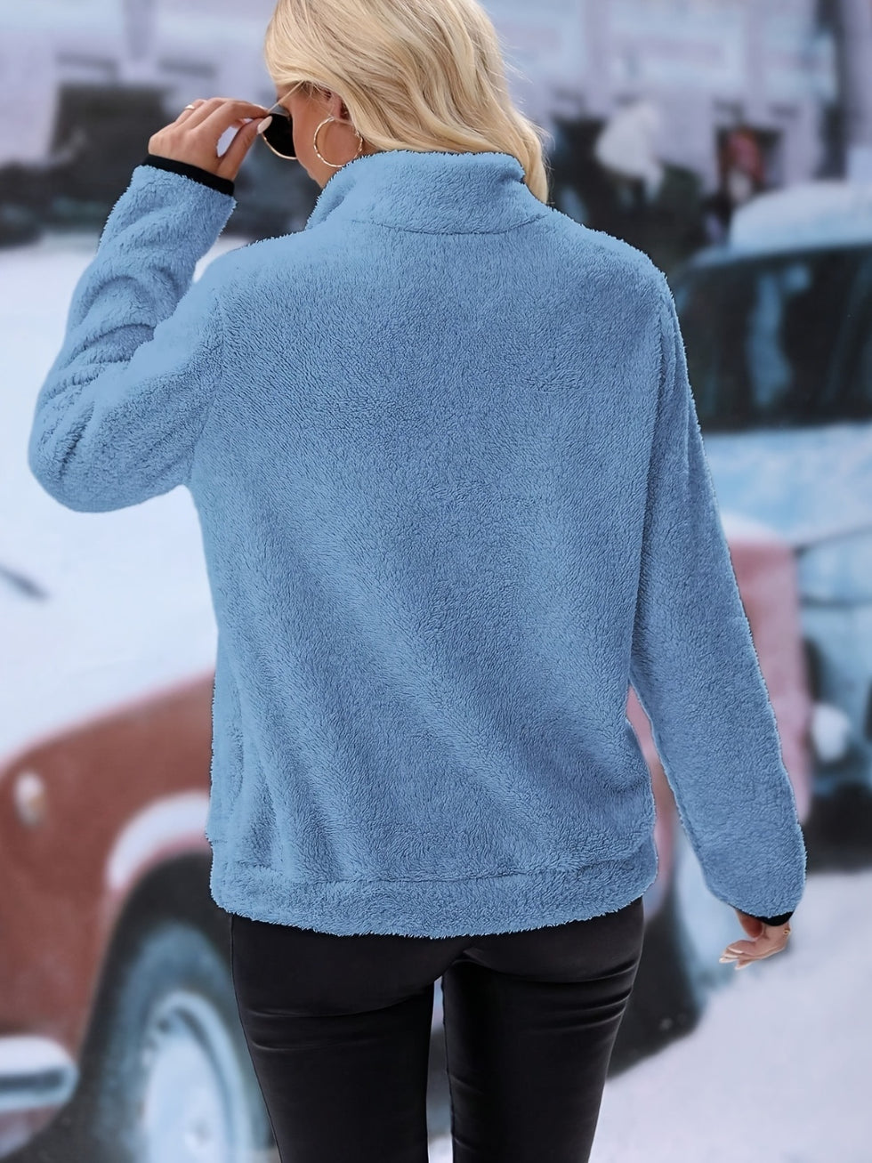 Half Zip Long Sleeve Furry Sweatshirt – Charming Charlie