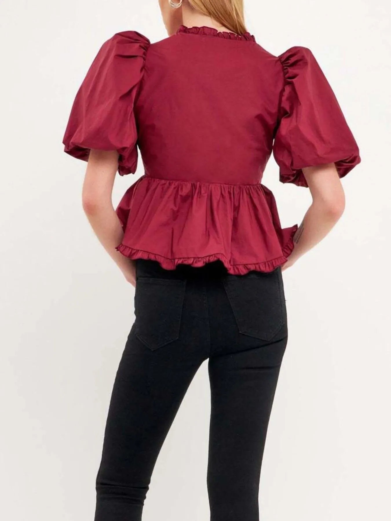 Puff Sleeve Peplum Blouse – Charming Charlie