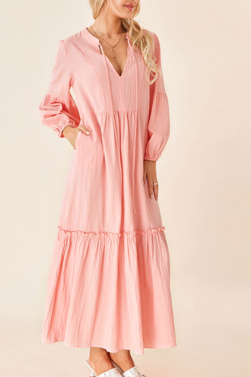 Frill Tiered Tie Neck Long Sleeve Dress – Charming Charlie