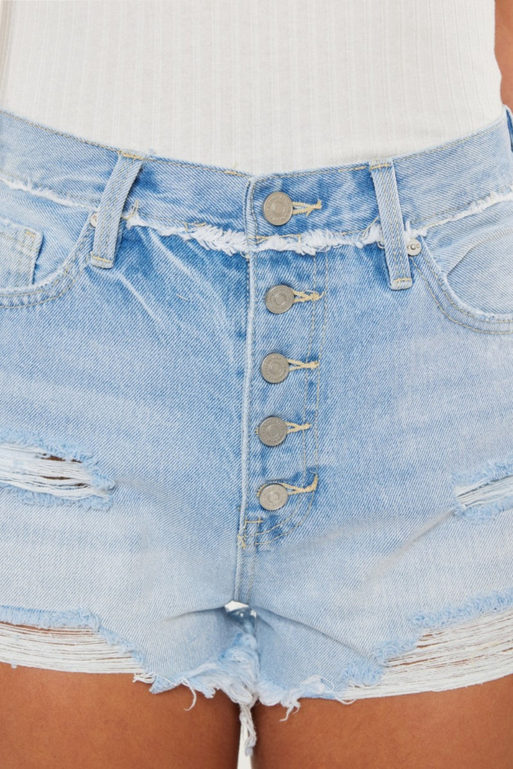Kancan Distressed Button Fly Denim Shorts – Charming Charlie
