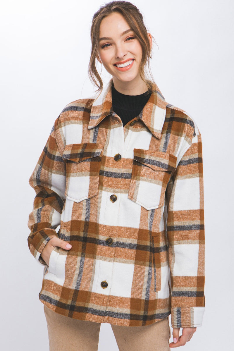 Love Tree Plaid Button Up Shacket – Charming Charlie