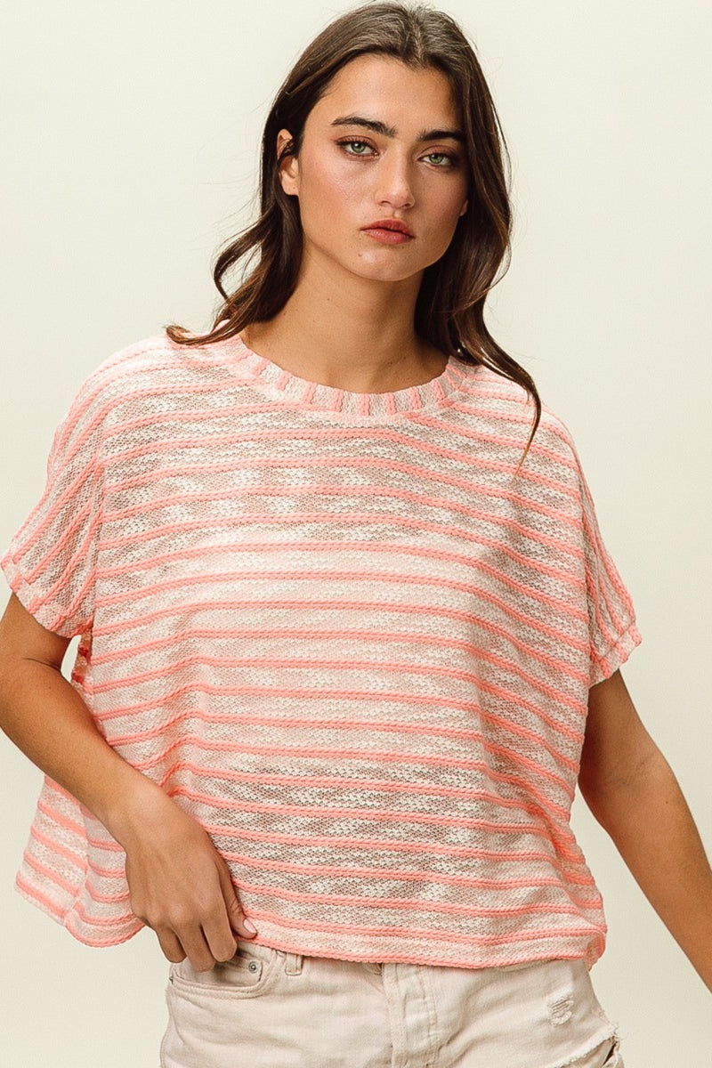 BiBi Braid Striped Short Sleeve Round Neck T-Shirt – Charming Charlie