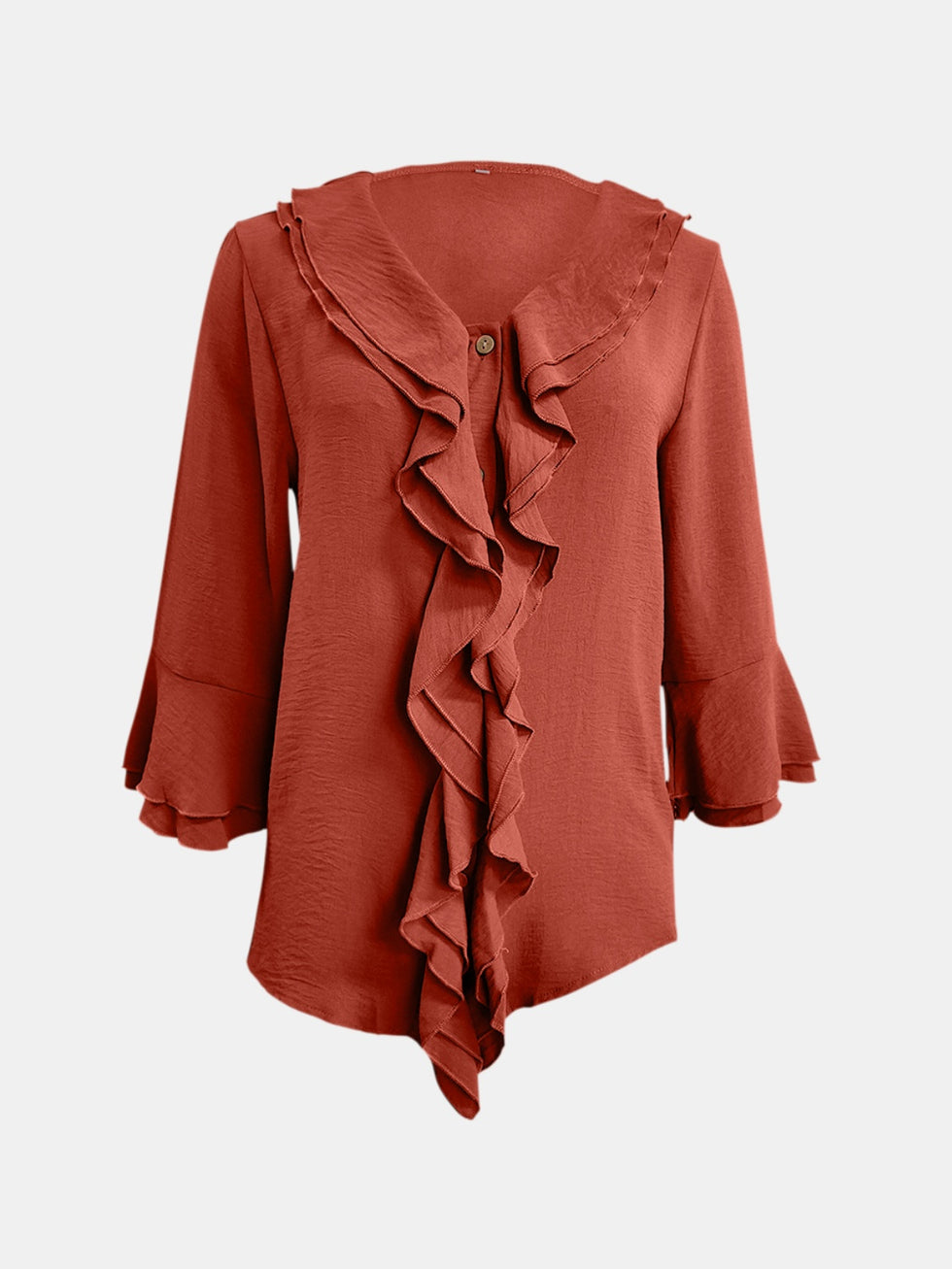 Full Size Ruffled V-Neck Flounce Sleeve Blouse – Charming Charlie