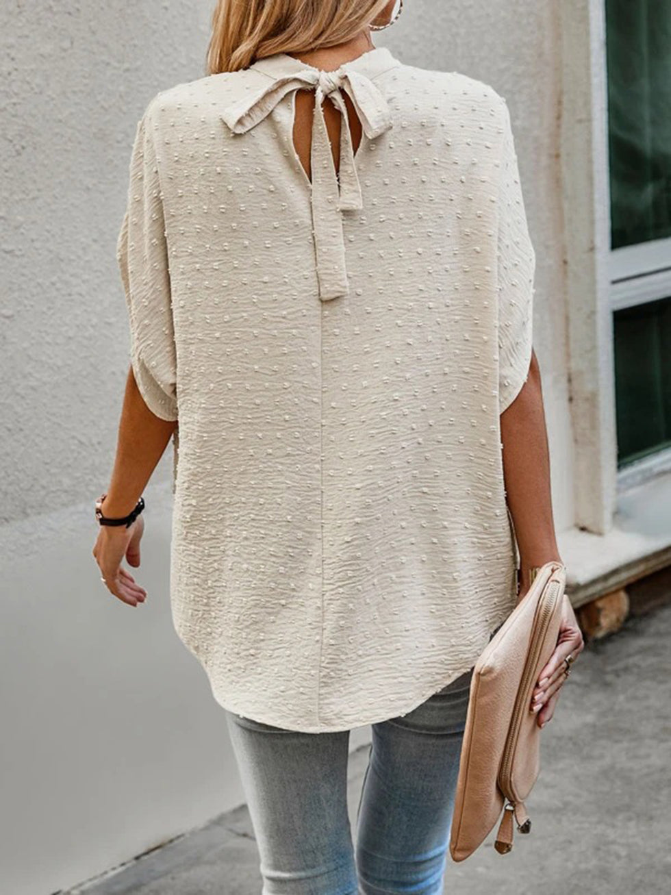 Swiss Dot Mock Neck Half Sleeve Blouse – Charming Charlie