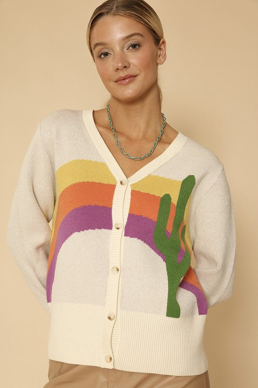 Cactus rainbow knit cardigan – Charming Charlie
