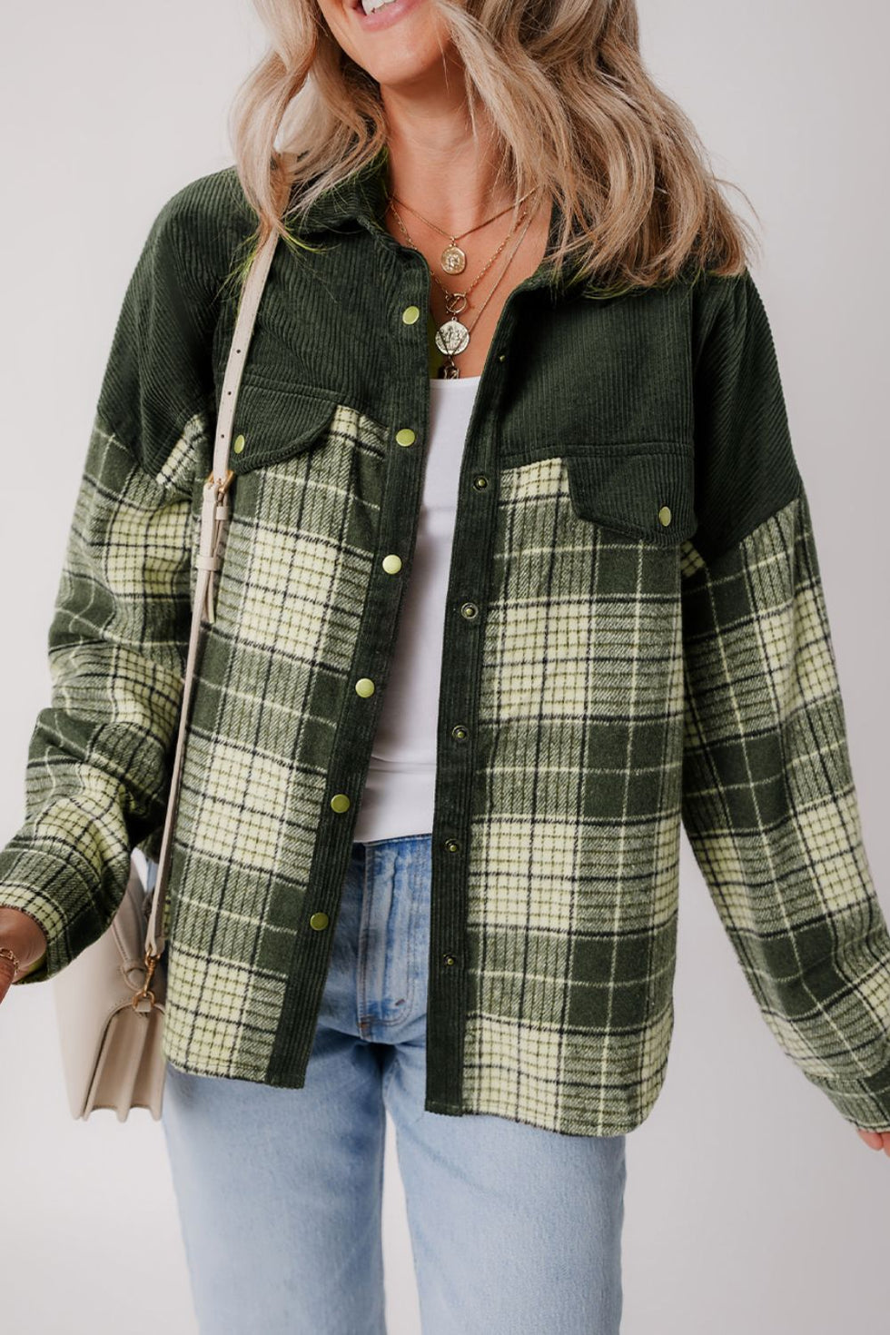 Snap Down Collared Neck Plaid Shacket – Charming Charlie