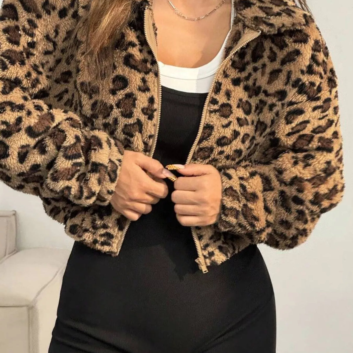 Leopard Print Fuzzy Cropped Jacket – Charming Charlie