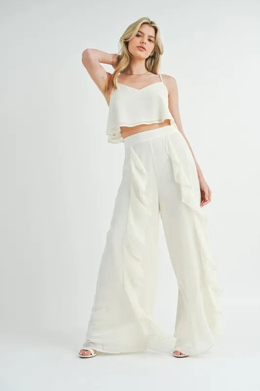 MABLE Crop Cami and Ruffled Wide Leg Pants Set – Charming Charlie