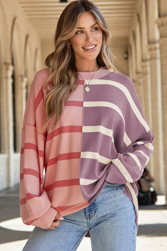 Striped Colorblock Drop Shoulder Sweater – Charming Charlie