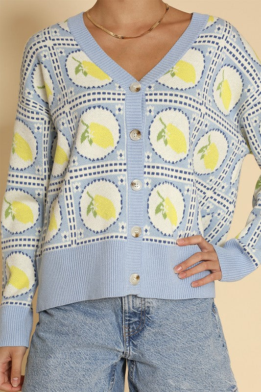 Tiled lemon knit cardigan – Charming Charlie