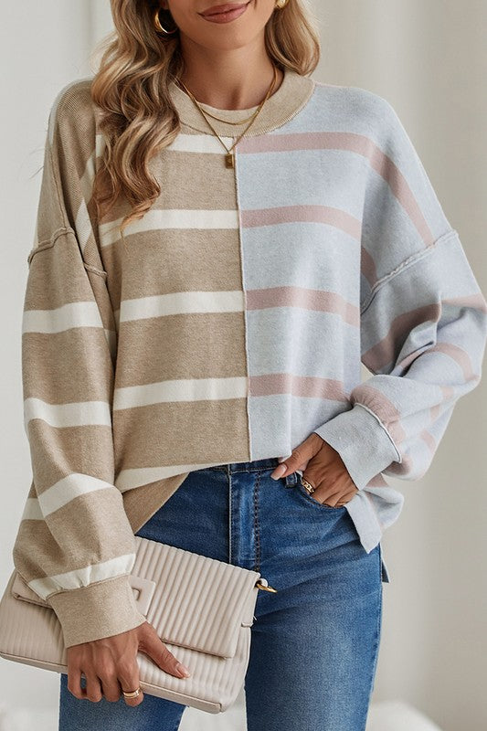 Striped Colorblock Drop Shoulder Sweater – Charming Charlie