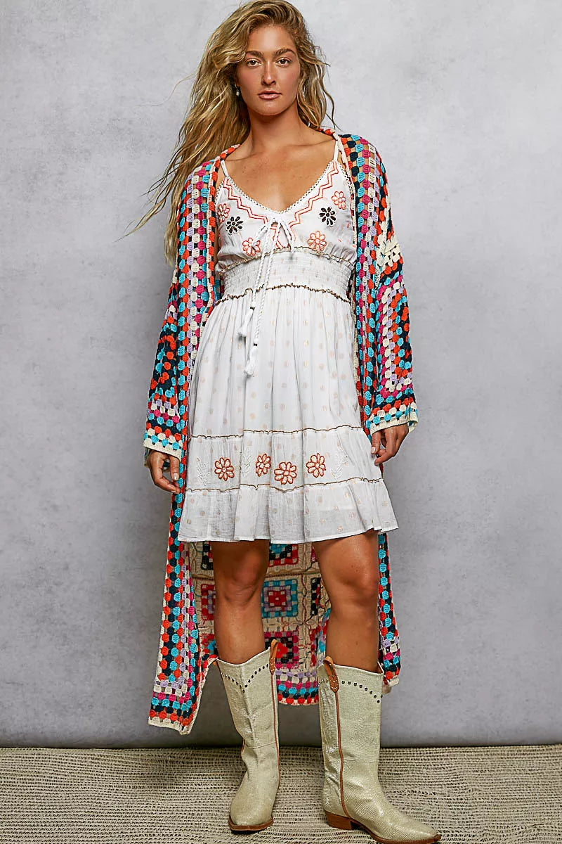 POL Open Front Crochet Cardigan with Weave Knit Patterns – Charming Charlie