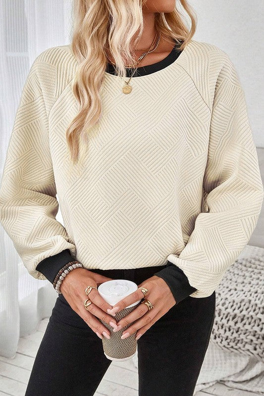 Women Raglan Sleeve Crew Neck Textured Sweatshirts – Charming Charlie