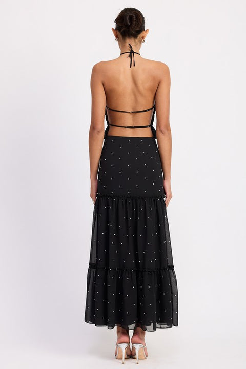BACKLESS HALTERNECK RUFFLED TOP – Charming Charlie