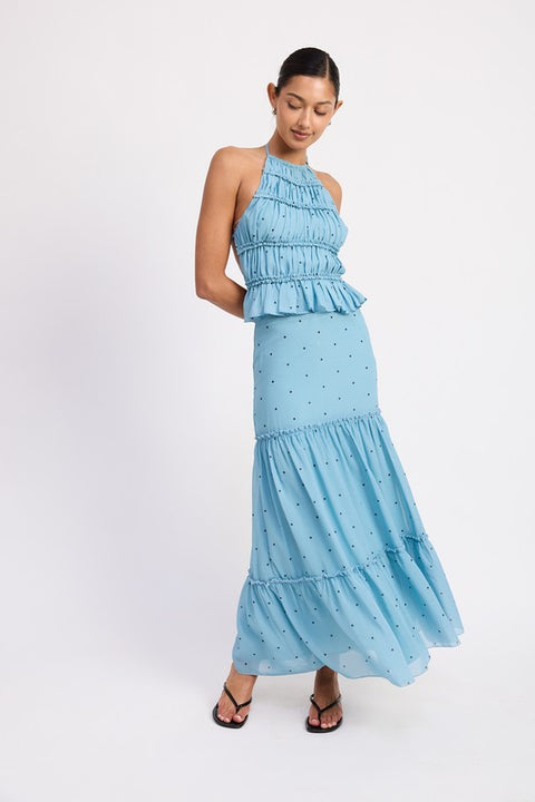 BACKLESS HALTERNECK RUFFLED TOP – Charming Charlie